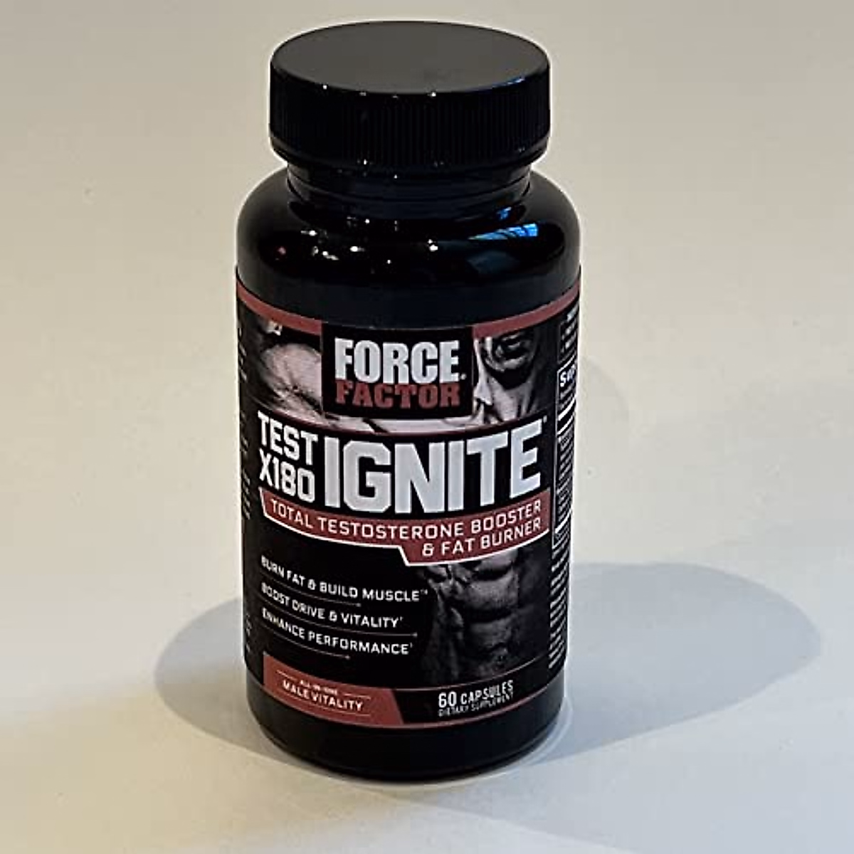 FORCE FACTOR Test X180 Ignite Testosterone Booster for Men, Testosterone Support Supplement to Help Burn Fat, Boost Vitality, and Increase Energy, 60 Capsules