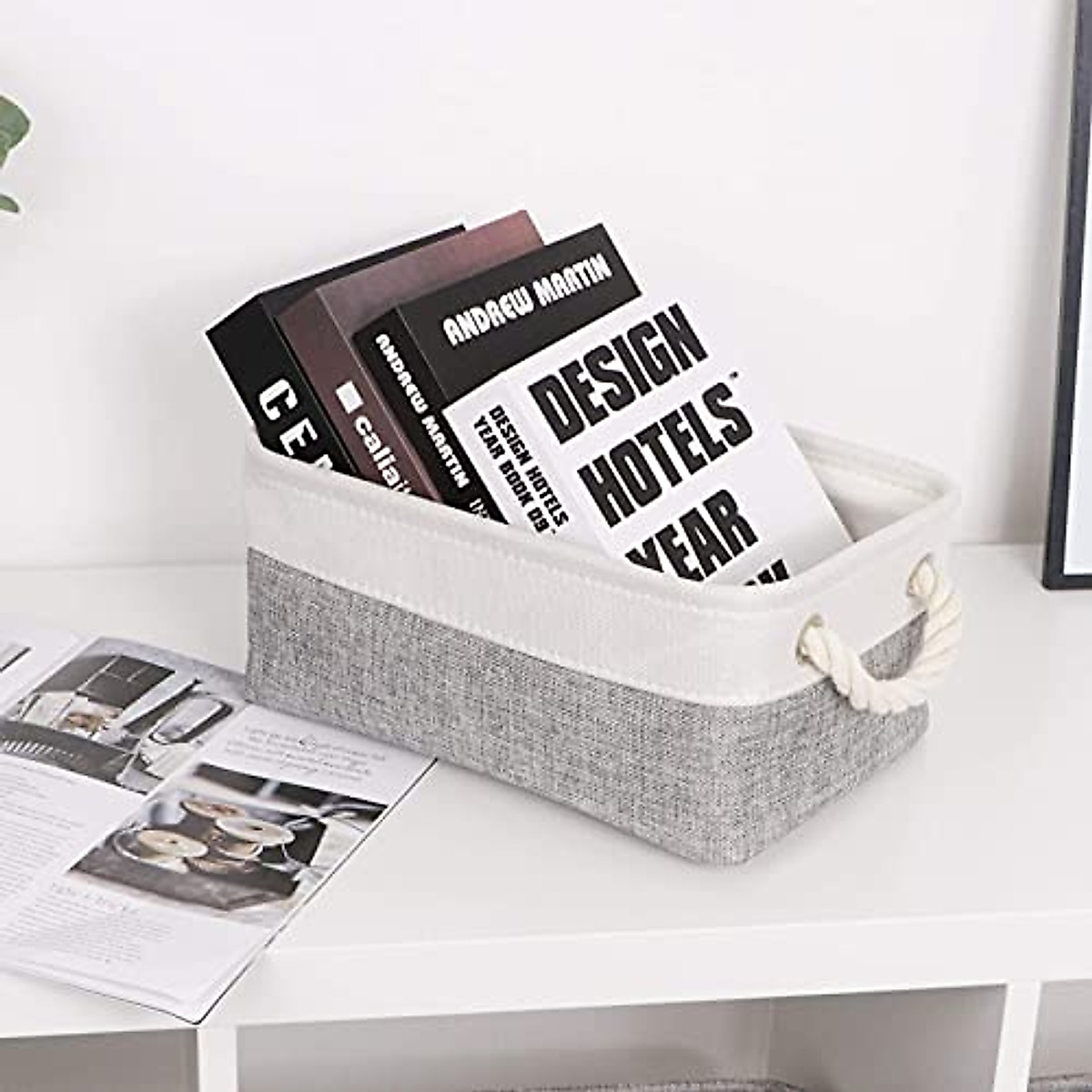Bidtakay Set of 12 Bundled Baskets Small Fabric Baskets for Organizing 11.8 x 7.8 x 5 inch (White&Grey)