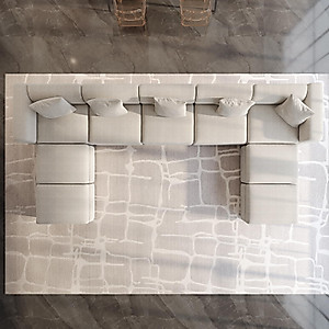 Miuuod 9 Seaters L/U Shape Oversized Convertible Sectional Sofa Couch for Living Room,5 Seats with 4 Ottomans L Shape Couch,Cozy Couches,Queen Velvet Extra Large Sofa Bed Beige,183.46" L