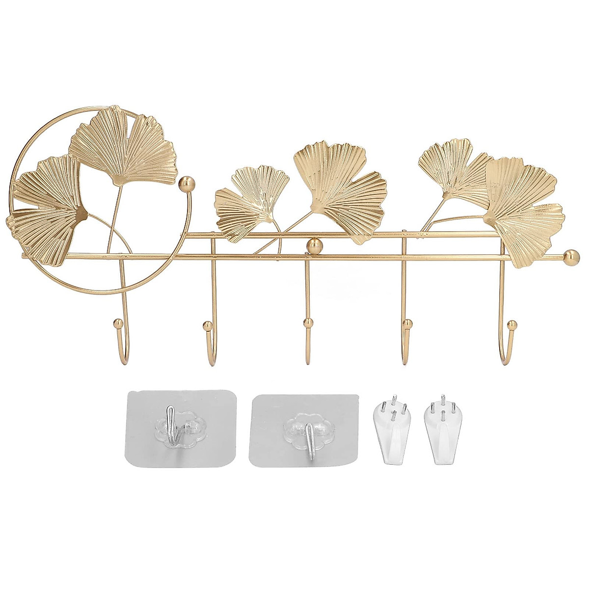 Coat Rack Wall Mount, Gold Ginkgo Leaf Shaped Coat Hanger Wall Hooks for Keys Hat Towel Purse Robes Jacket Clothes