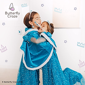 Butterfly Craze Snow Princess Kids Cape with Hood - A Gorgeous Ice Blue Children's Warm Winter Wrap Shawl Perfect for Your Toddler's Adventure, Pretend Play & Dress up Costume, Cape Only, XL 7-8yrs