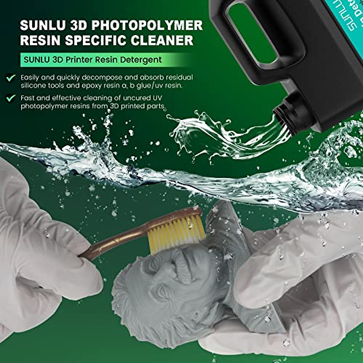 SUNLU 3D Resin Cleaner,3D Printer Resin Detergent, Hand-Washable Cleaner for 3D Printed Resin, Non-Toxic Reusable Resin Cleaner, Compatible with 3D Printing Resins, UV Resin, Epoxy Resin, 3KG Pack