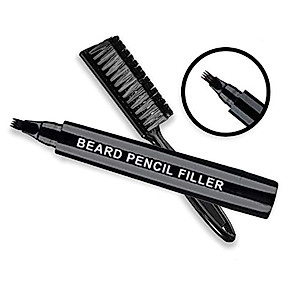 HWU Beard Pencil Filler for Men, Beard Filling Pen Kit, Long Lasting Coverage and Natural Finish - Beard, Moustache and Eyebrows - Beard Dye for Men - Bristle Brush Included (Dark Brown)