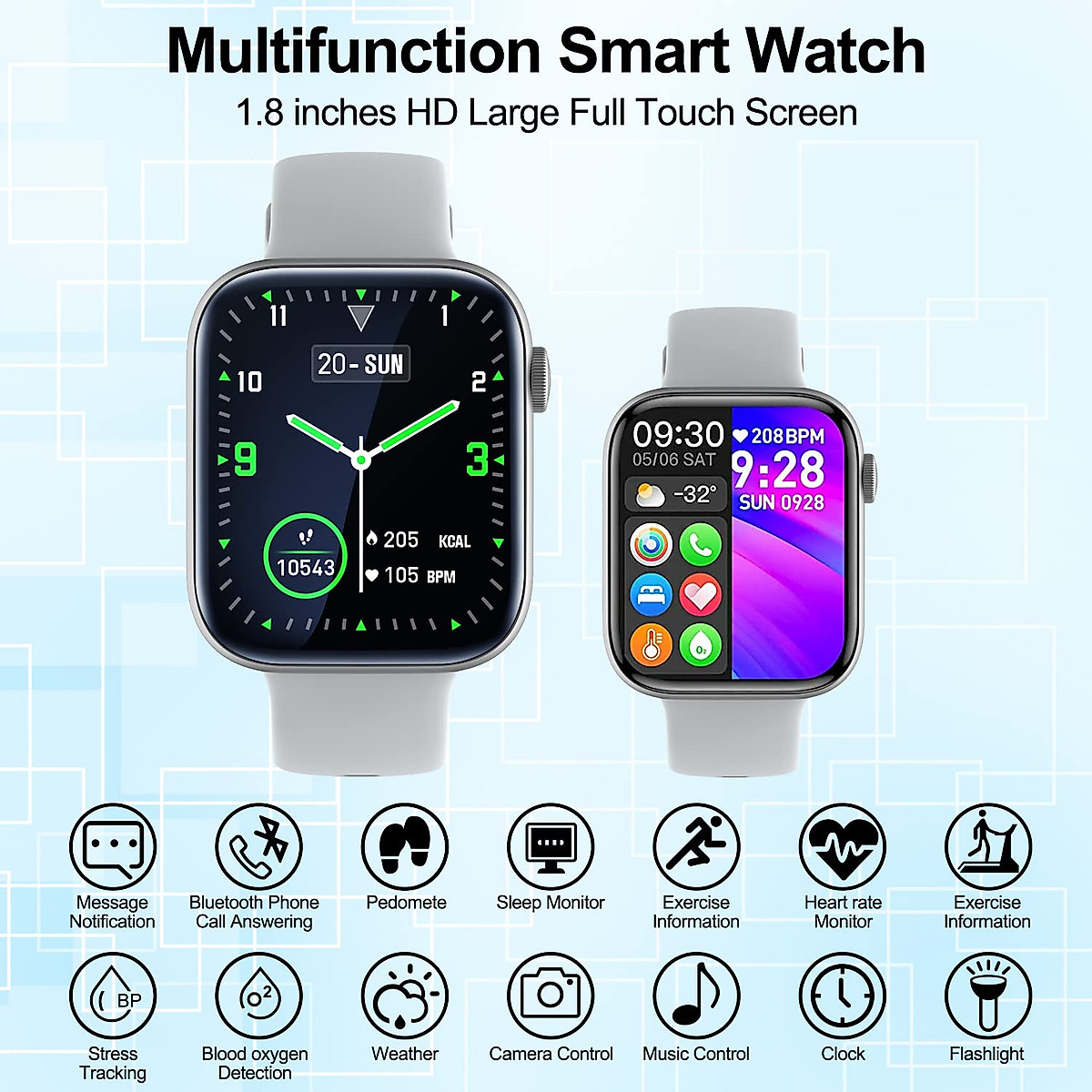 CHOKOVIE Smart Watch for Men Women, 1.8" Full Touch Screen Call/Receiver Dial Fitness Watch Heart Rate, Blood Oxygen,Sleep Monitor, Activity Tracker with Pedometer Stopwatch Smartwatch, Silver