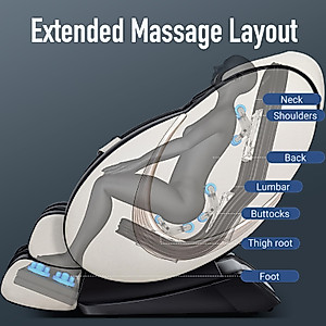 4D Massage Chair Full Body Recliner - Zero Gravity with Heat and Shiatsu Office Chair SL Track Yoga Stretch Voice Control Intelligent Body Detection Bluetooth Speaker Airbags Foot Rollers (White)