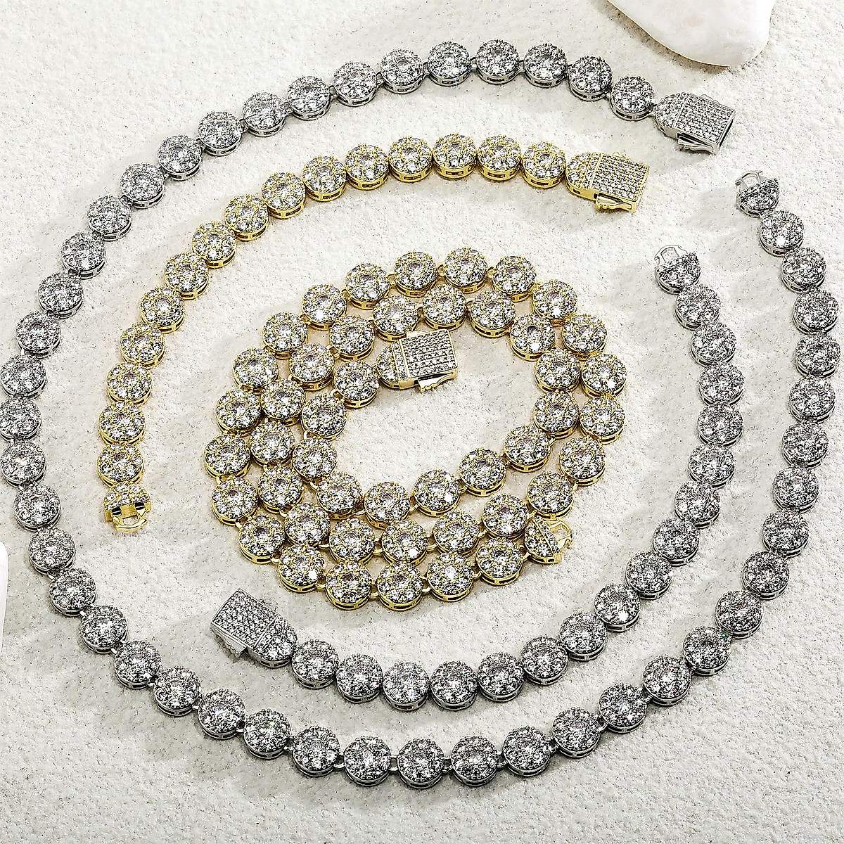 TOPGRILLZ Tennis Bracelet for Women 1 Row 10mm 14K Gold Plated Iced Out CZ Zircon Solitaire Cluster Lab Diamond Tennis Link for Men (7" Gold)