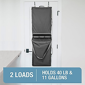 CleverMade Hanging Laundry Hamper Bag with Over the Door Hooks; Space Saving Organization, Great for a Dorm Room, Closet, Bathroom, or Small Bedroom - Shadow Gray/Stone Gray, 2 Compartments