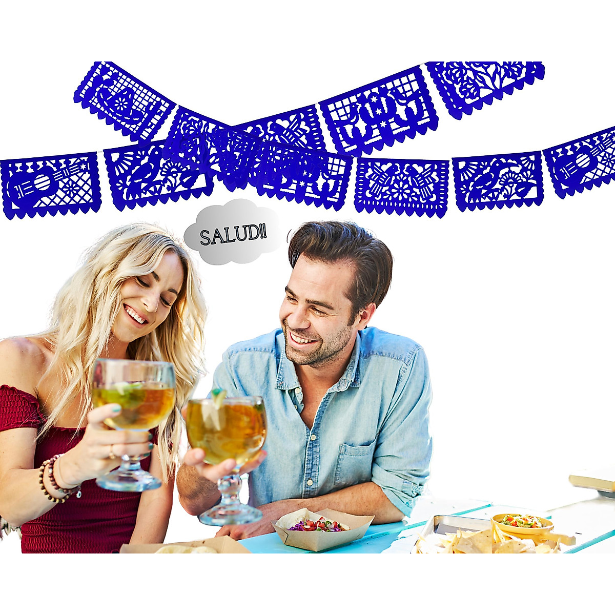 5 pk Fiesta Party Supplies, Royal Blue Mexican Banner Flags, 50 Panels of Papel Picado, 60ft Tissue Paper Garland Perfect for birthdays, weddings, quinceaneras, taco bar ws2030