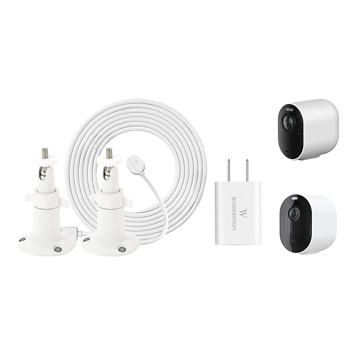 Wasserstein Bundle - Arlo White 16ft Weatherproof Magnetic Charging Cable & 2-Pack White Adjustable Metal Mount Compatible with Arlo Pro 3/Pro 4 & Arlo Ultra/Ultra 2 ONLY