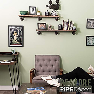 Industrial Pipe Wooden Shelves Restore by Pipe DÉCOR Premium Douglas Fir Wood Shelving 36 Inch Length Set of 2 Boards and 6 L Brackets Sunset Brown Finish