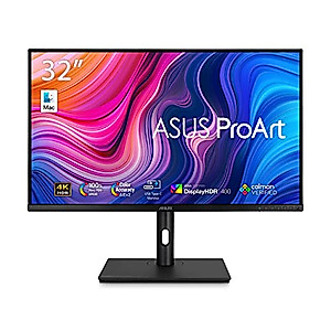 ASUS ProArt Display 32” 4K HDR Computer Monitor (PA329CV) - IPS, 100% sRGB/Rec.709, ΔE<2, Calman Verified, USB-C Power Delivery, HDMI, USB 3.1 Hub, C-clamp, Compatible with Laptop & Mac Monitor, BLACK
