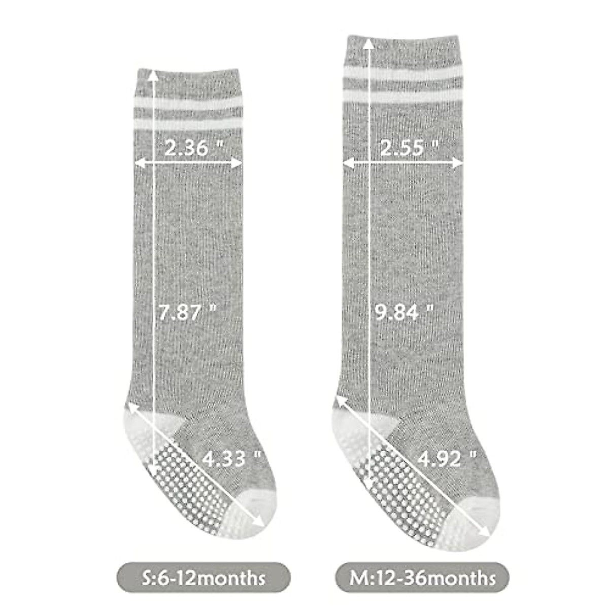 Century Star Baby Girl Socks Boy Knee High Socks Toddler Non-Slip Tube Sock School Soccer Striped Stockings for Infant 1 White 1-3 Years