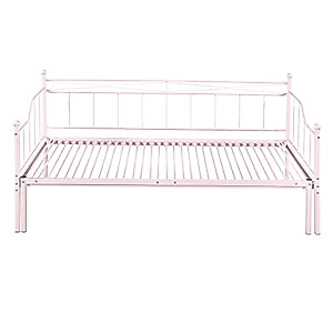 LCH Twin Size Daybed with Trundle, Metal Day Bed with Steel Slat Support,Sofa Bed Frame for Children, Teens and Adults, No Spring Box Need, Suitable for Bedroom, Apartment and Dorm, Pink