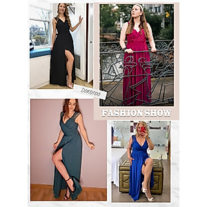 Dokotoo Womens Ladies Elegant Floor Length A Line Wrap Deep V Neck Backless Ruched Pleated Ruffled Split Long Maxi Formal Evening Party Prom Dress Bridesmaid Wedding Guest Dresses Black M