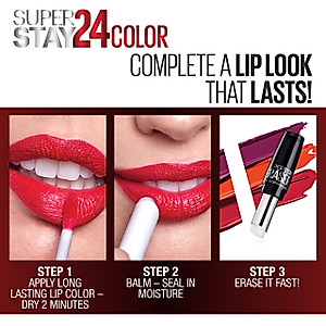 Maybelline Super Stay 24, 2-Step Liquid Lipstick Makeup, Long Lasting Highly Pigmented Color with Moisturizing Balm, Keep Up The Flame, Red, 1 Count