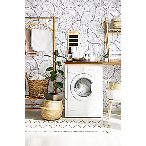 Kitico Gray Leaf Wallpaper 17.7''x197'' Modern Gray Leaf Peel and Stick Wallpaper Removable Self Adhesive Wallpaper White and Gray Leaves Contact Paper forBedroom Home Decoration