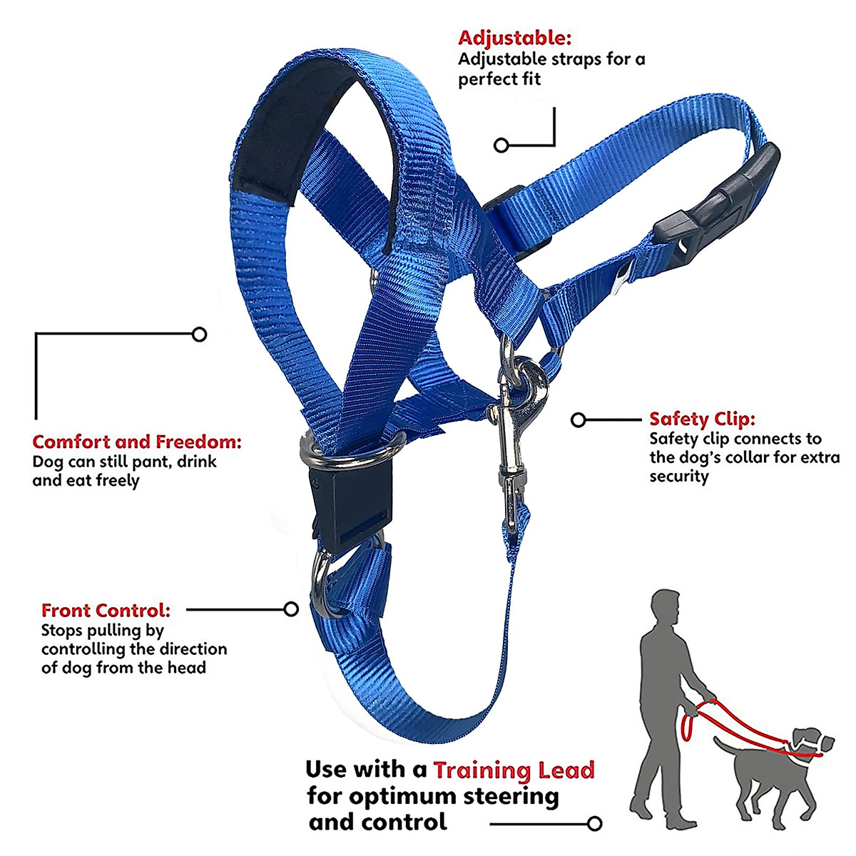 BARKLESS No-Pull Head Collar for Dogs Training & Walking Made Easy, Soft Dog Halter Harness with Expert Training Guide - Put an End to Pulling on The Leash (M, Blue)