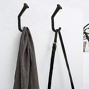 5 Pcs Cast Iron Coat Hooks for Wall Heavy Duty Rusty Nail Hooks for Hanging Coats Double Hooks Wall Mounted with 10 Screws for Keys, Towel, Bags, Scarf, Cup, Hat