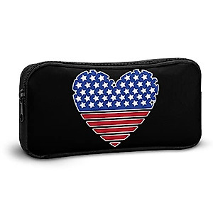 American Flag Heart Pencil Case Stationery Pen Pouch Portable Makeup Storage Bag Organizer Gift