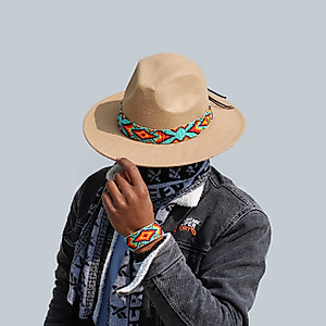 Weavish Beaded Hatband With Cuff Bracelet Native American Style Southwestern Cowboy Rode Handmade Head/Hat Band Collection (Turquoise)