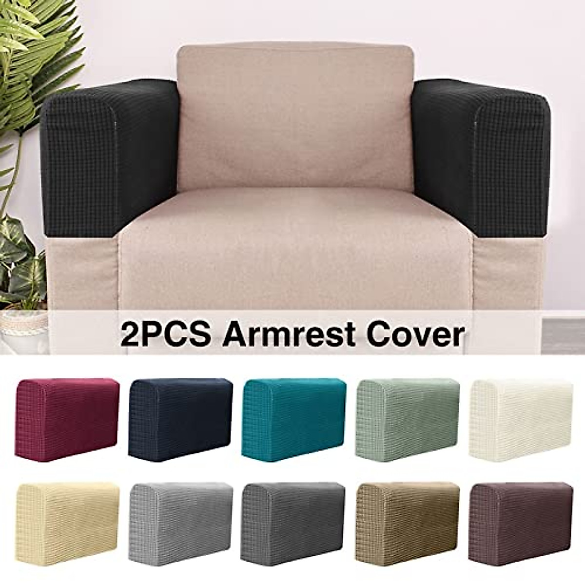 Susosu Couch Cover 2pcs/Pack Home Couch Solid for Sofa Armchair Slipcover Armrest Cover Non Slip Recliner Arm Cap Protective Living Room Stretchy (Color : K)