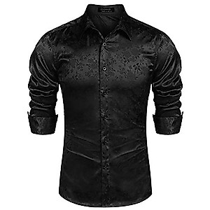 COOFANDY Mens Floral Rose Printed Long Sleeve Dress Shirts Prom Wedding Party Button Down Shirts