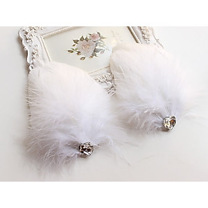 2PCS Girls Heart-shaped Feather Hair Clip Headpiece Party Hairpins Hair Barrettes Hair Accessory Bridal Wedding Feather Fascinator (White)