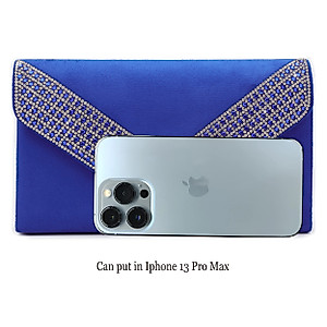 Lefrcry Women Satin Evening Bags Ladies Party Handbag for Wedding Party Handbag Rhinestone Clutch Purses BLUE