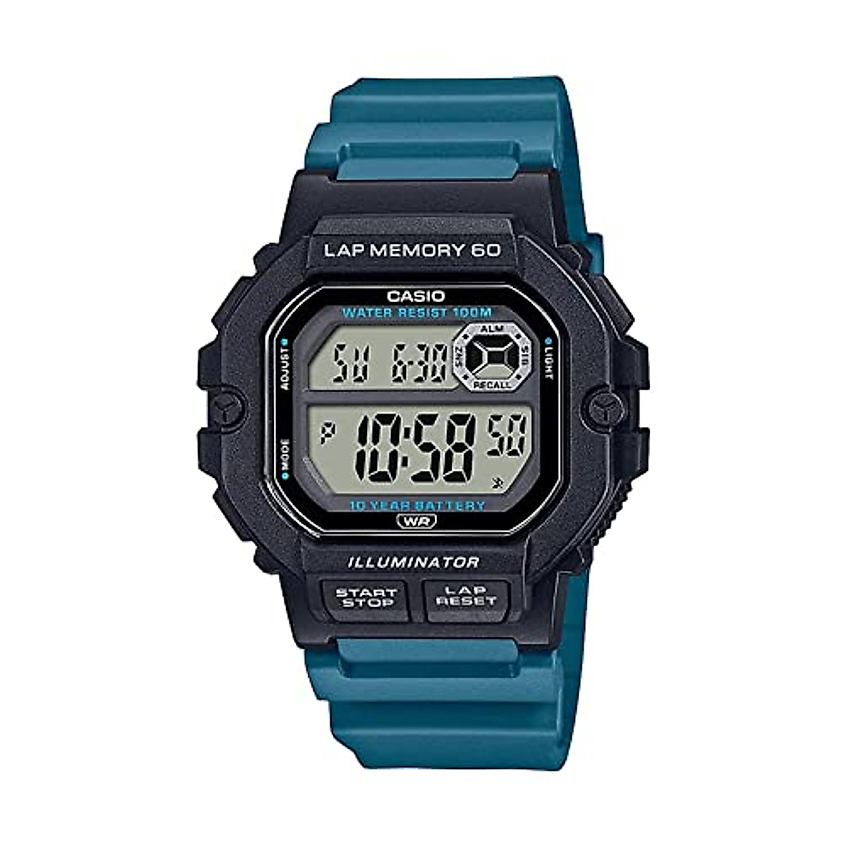 Casio LED Illuminator 10-Year Battery Men's Digital Sports Watch Lap Memory 60 100 M Water Resistant Model: WS-1400H-3AV, Black (WS1400H-3AV)