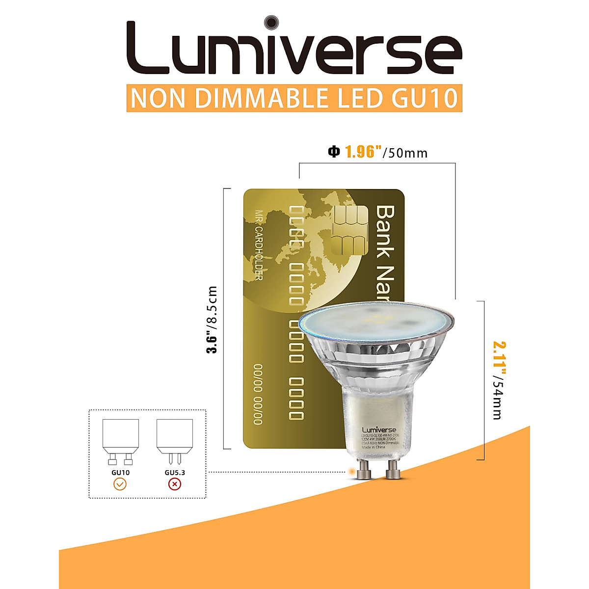 Lumiverse GU10 LED Bulb, Non-dimmable 4W (50W Equivalent) 100 Degree Flood Beam 2700K Soft White, Halogen Replacement for Kitchen, Range Hood, Living Room, Bedroom, 6 Pack