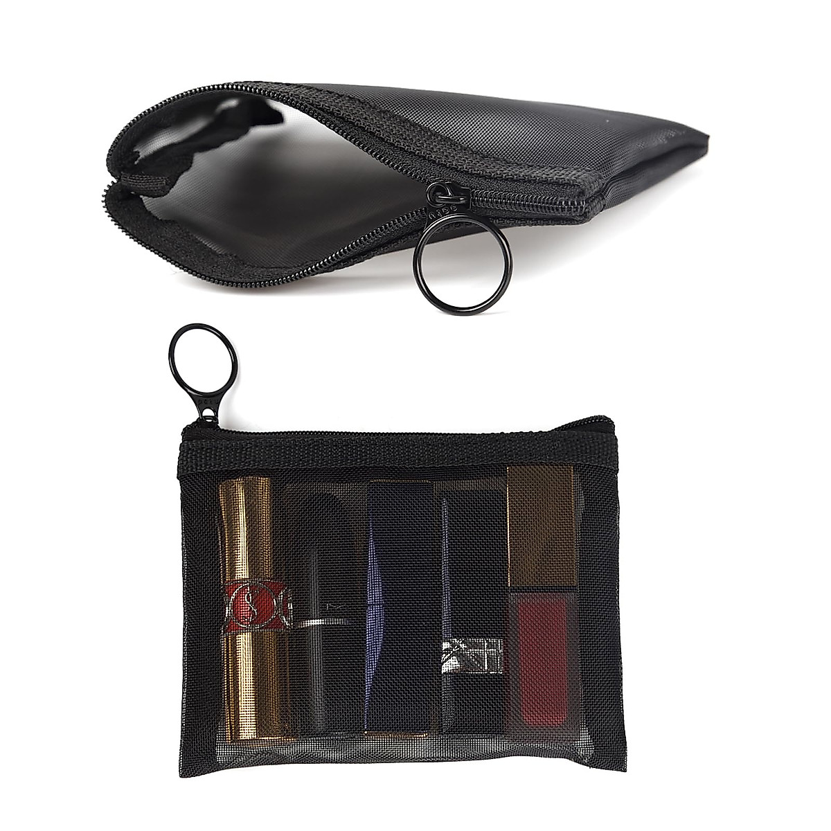 Patu Mini Zipper Mesh Bags, 4" x 5", Size S / A7, 5 Pieces, Beauty Makeup Lipstick Cosmetic Accessories Organizer, Small Travel Kit Storage Pouch, Black