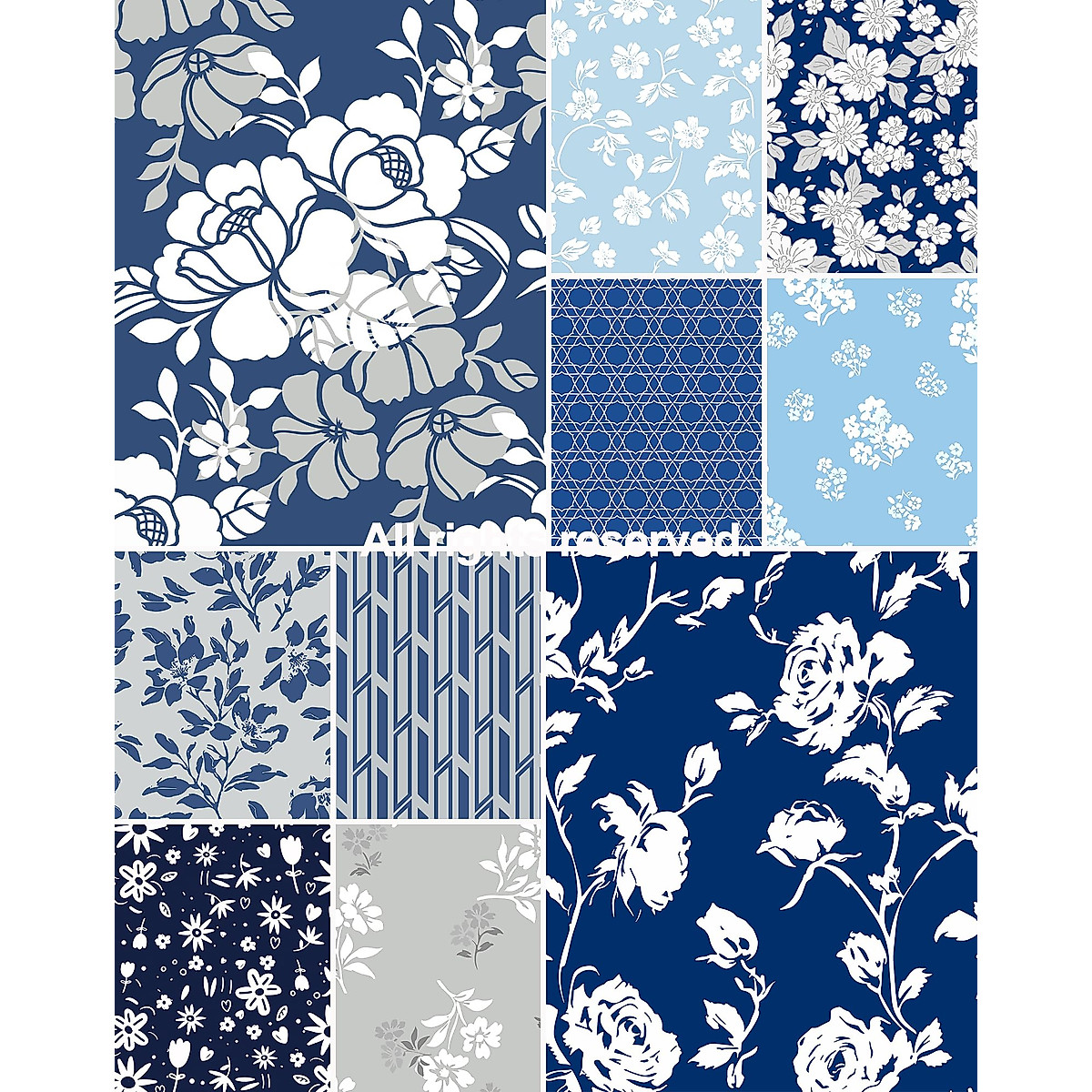 100% Cotton Quilting Fabric Bundle, 10Pcs Fat Quarters Fabric Bundles 50cm x 50cm, Pre-Shrunk, Medium Weight Plain Quilting Fabric Squares for Quilts, Sewing, Patchwork, DIY, Craft (Blue)