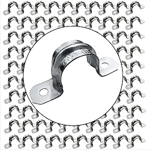 (Pack of 50) AP-10451, 3/4 Inch Two Hole Snap On Pipe Strap for EMT Conduit Installation, Reinforced Rib for Extra Strength, Galvanized Zinc Plated Metal, Tension Clamp for Easy Snap-On