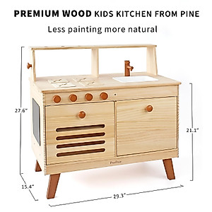 PairPear Kids Kitchen Playset,Wooden Toys Kitchen with Pretend Play Food Dishes and Sink,Toddler Play Kitchen Accessories Gift for Girls Boys Age 3+