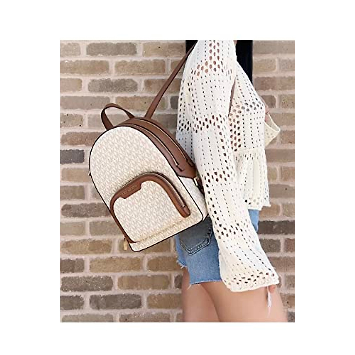 Michael Kors Abbey Jaycee Medium Backpack Vanilla Multi MK Signature