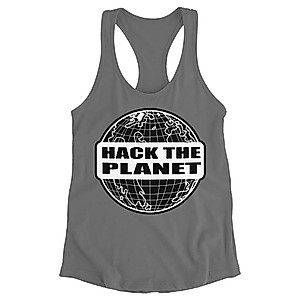 Hack The Planet Racerback Tank - Funny IT Tank - Hacker Workout Tank - Gray, L