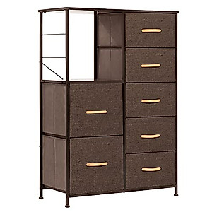 VredHom Fabric Dresser Storage Organizer, 7 Drawers Dresser with Shelves, Storage Dresser Fabric Storage Closets Storage Units Tower Steel Frame Wooden Top for Bedroom, Hallway, Nursery, Entryway