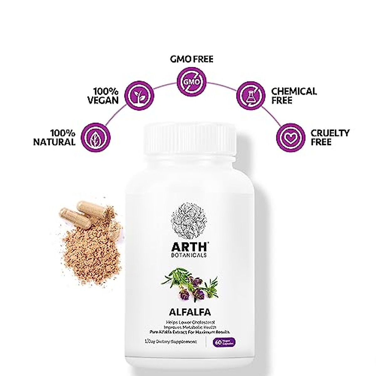 Arth Botanicals Alfalfa Capsules – Supports Metabolic Health and Promotes Healthy Heart Function – 60 Vegan Capsules for Maximum Absorption & Potency -100% Plant-Based
