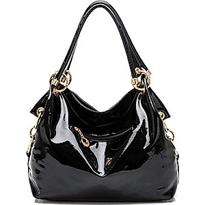 Yan Show Women Patent Leather Chain Handbags Shoulder Bags for Ladies Sequin Purse Black Large