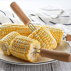 Corn On The Cob Holders Set of 12 Stainless Steel Corn Cob Holders with Wooden Handle Cob Skewers Corn Forks for BBQ Sweetcorn Roasted Meat Fruit (12)