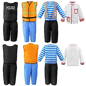Jeowoqao Boy's Dress Up Costumes Set, Role Play Set 11-pcs Trunk Pirate, Chef, Construction Worker, Policeman Costume Fit Kids Girls Age from 3-6