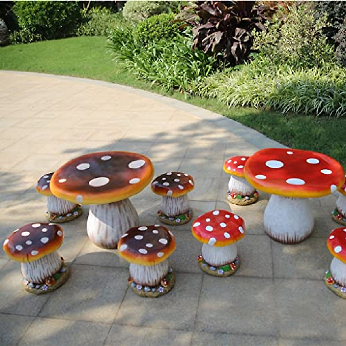 FRP Table and Chair Set, Patio/Garden/Nursery Garden Table and Chair Kit, Creative Casual Side Table with Stools (Color : Red, Size : Set of 5)