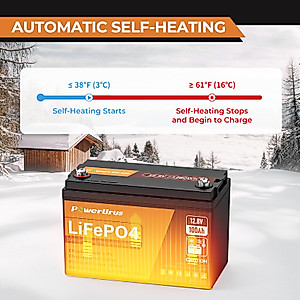 12V 100Ah Self-Heating LiFePO4 Lithium Battery with Smart APP, 4000+Cycle LiFePO4 Battery, Built-in 100A BMS, Wireless Real-Time Battery Monitor Function for RV, Marine, Off Grid Application