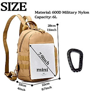 Mini Tactical Backpack, 6L Small Sling Backpacks Shoulder Bag For Running Travel Daypack with Carabiner For Men Women(Black)
