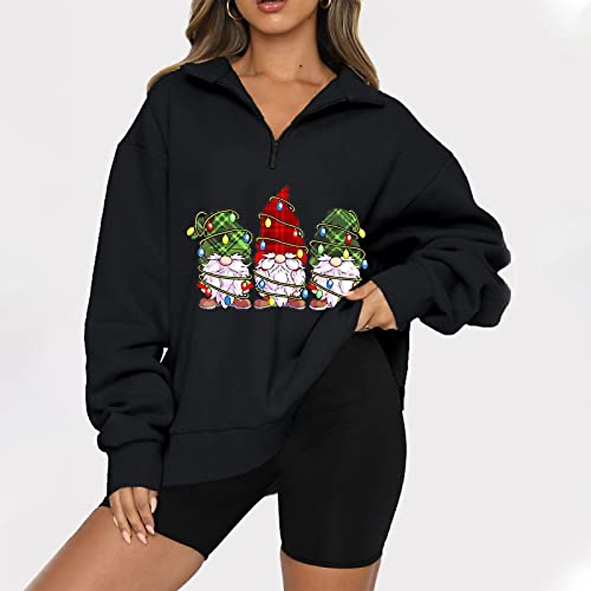 Fashion Women Casual Print Lapel Neck Long Sleeve Loose T-Shirt Blouse Pullover Tops