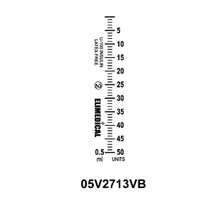 Elimedical Veterinary Insulin Syringe, U-100, 0.5cc (0.5ml), 27g x 1/2 inch (12.7mm), Individually Packed, for Pet Cat or Dog, 100 per Box, 05V2713VB