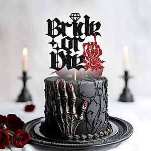 Bride or Die Cake Topper, Till Death Do Us Party, Rip Single Life, Halloween Gothic Wedding Bachelorette Party Decorations, Black and Red Glitter