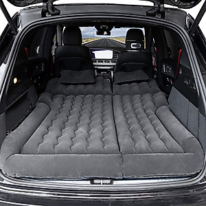 SUV Air Mattress, Inflatable Car Bed with Electric Pump and Pillow, Flocking Surface, Camping Sleeping Pad for Travel SUV Sedan Back Seat Trunk Tent Chevy Jeep Wrangler Toyota Honda Civic (Black)