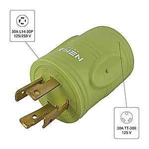 NemaTech NEMA L14-30P Male to TT-30R Female 30 Amp 4-Prong Compact Locking Generator to RV Transfer Switch Inlet Box Adapter