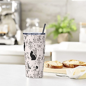 JASROTAO Goth Cat Tumbler,Cats 20oz Stainless Steel Insulated Travel Tumbler,Travel Coffee Mug with Lid and Straw Water Bottle Drink Tumbler Cups Gifts for Women Men